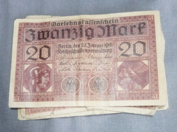 Vintage Antique German Twenty Mark Banknote Dated 1918 Over | Etsy