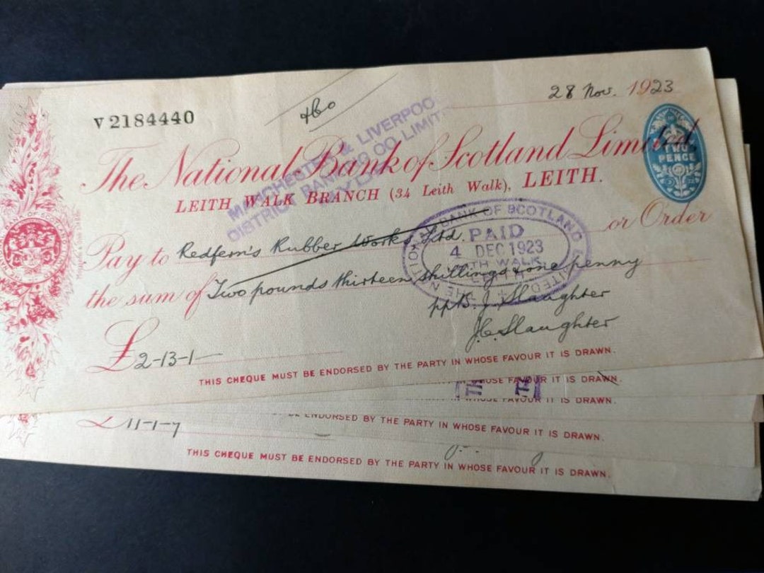 Wonderful Antique Bankers Cheque the National Bank of Scotland 1923! - Etsy