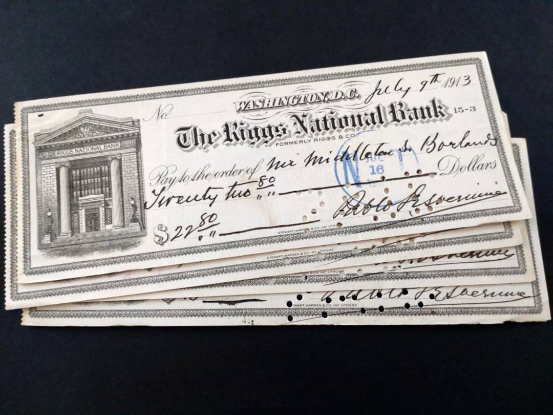 Wonderful Antique Bankers Cheque USA, Washington DC, the Riggs National ...