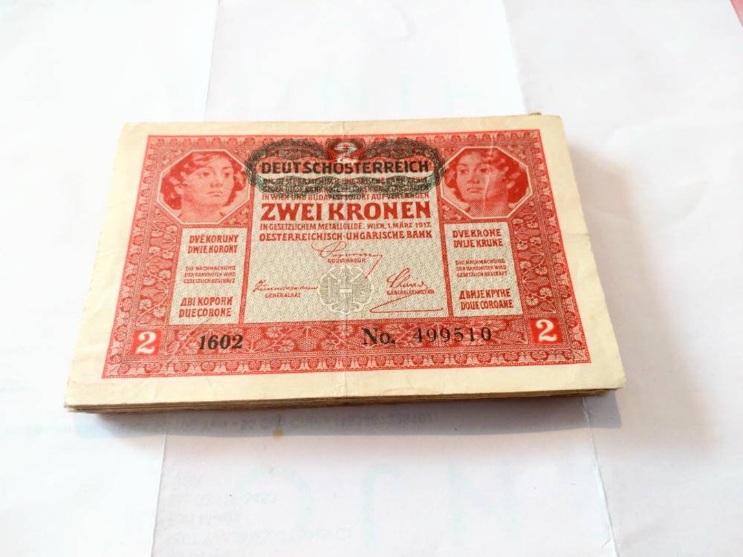 Atemberaubende Antike Österreich-Ungarn Zwei Kronen Banknote Datiert ...