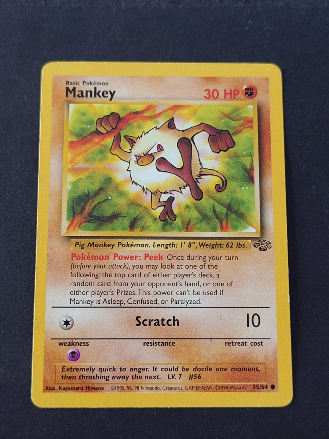 Vintage Original Pokémon Jungle Set 1999 Mankey Trading Card! - Etsy