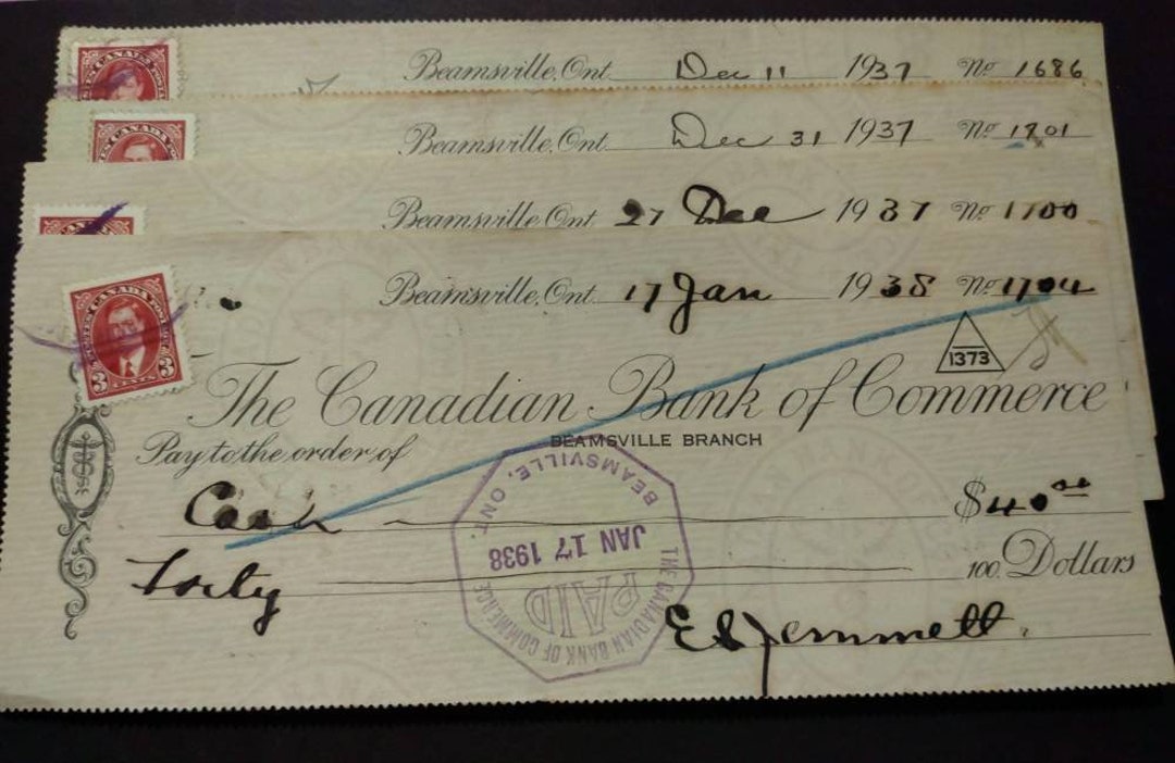Wonderful Antique Bankers Cheque Canada, Ontario 1937-1938! - Etsy