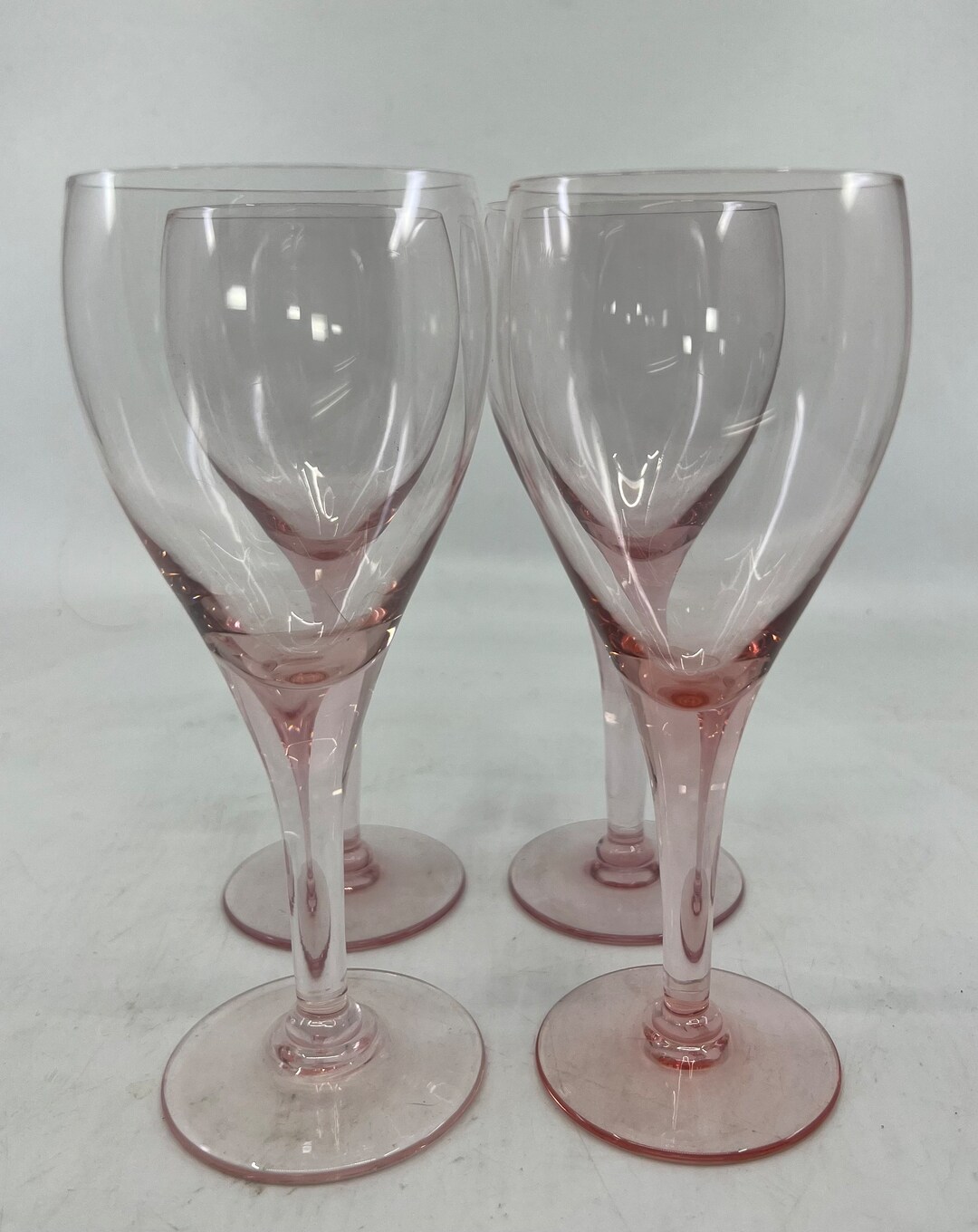 Set Four Rose Pink Stem Wine Glasses Goblet Globe Etsy