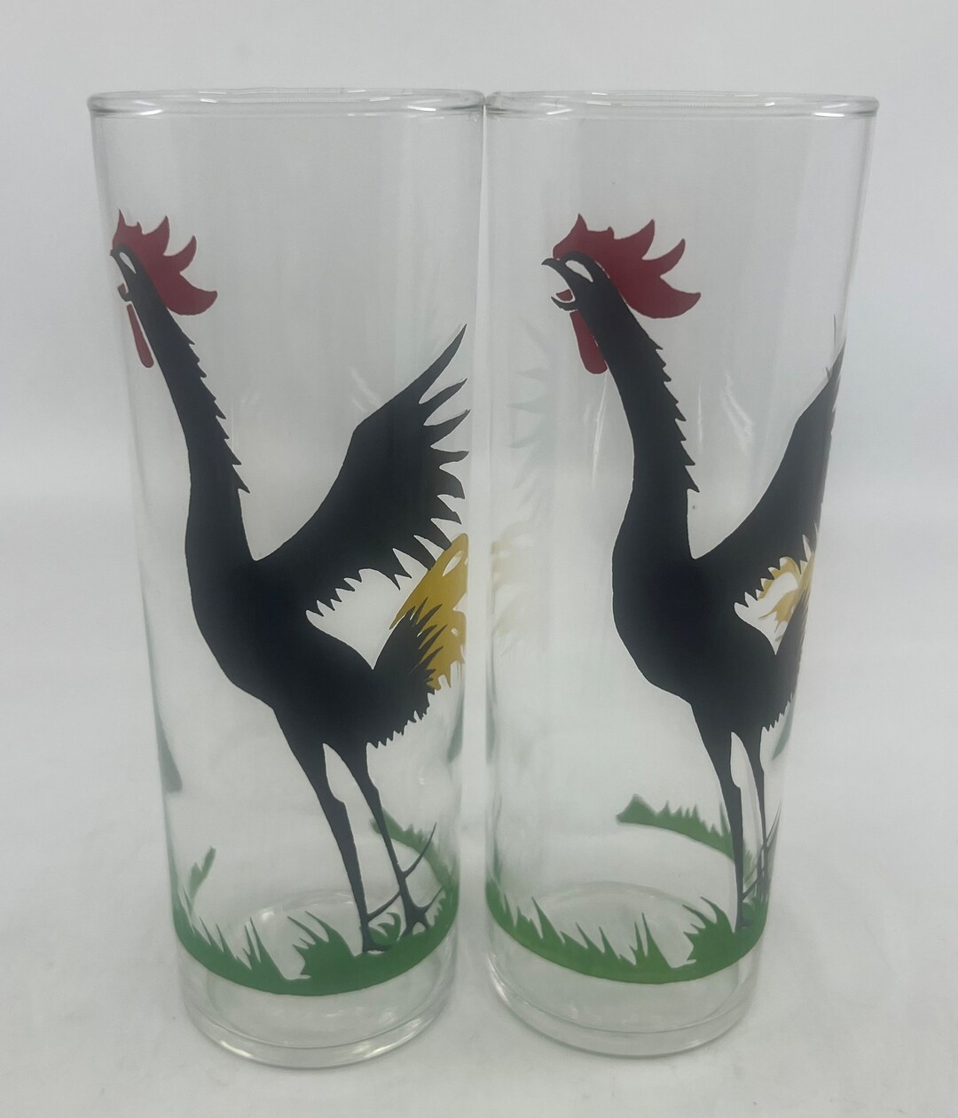 Set- TWO- Rooster- Chicken- Red- Juice- Glasses- Farm- Federal Glass ...