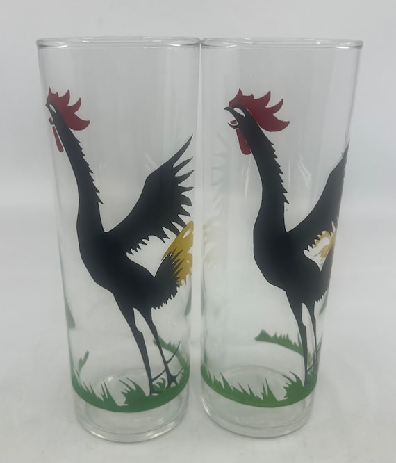 Set TWO Rooster Chicken Red Juice Glasses Farm Federal - Etsy