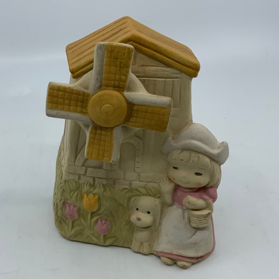 UCTCI Japan Poppet Music Box Dutch Girl Windmill Dog | Etsy