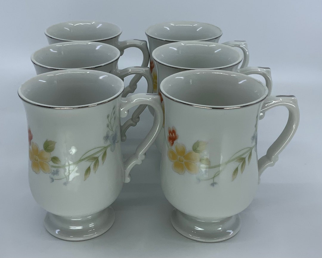 Set of SIX Annabelle Mug Footed Pedestal Fine China Japan 5002 Floral ...
