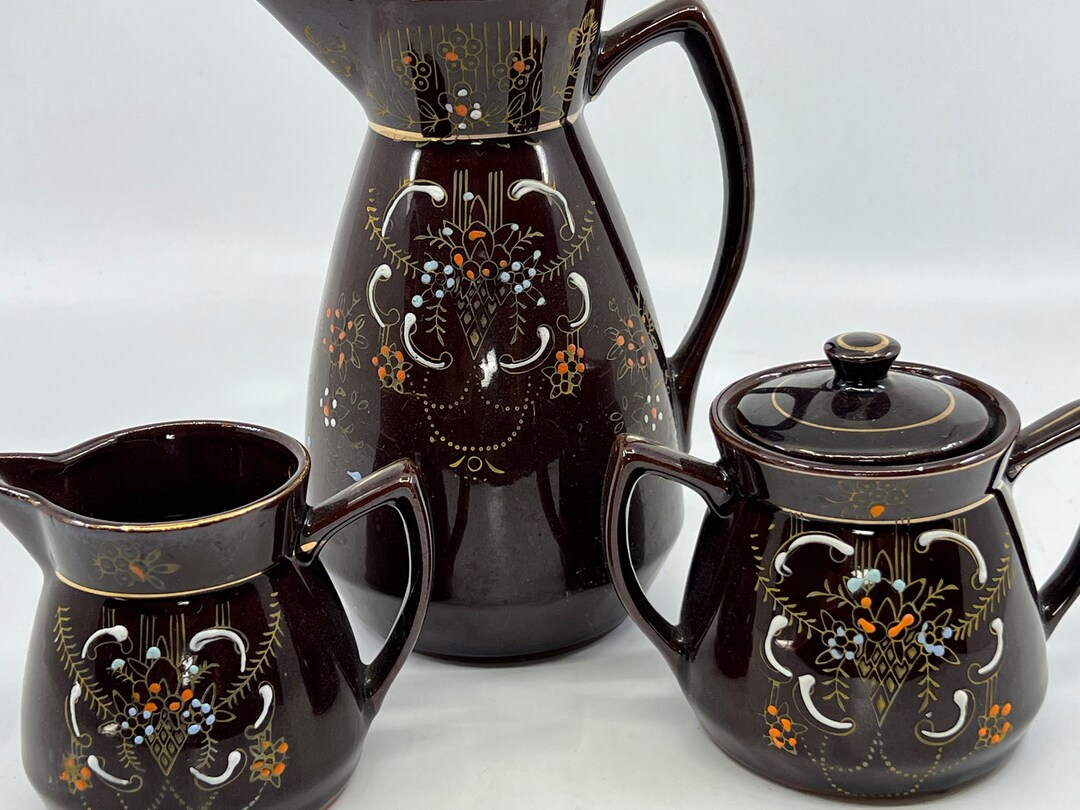 Red Clay- Redware- Lusterware- Tea Set- Milk Pitcher- Creamer- Sugar ...