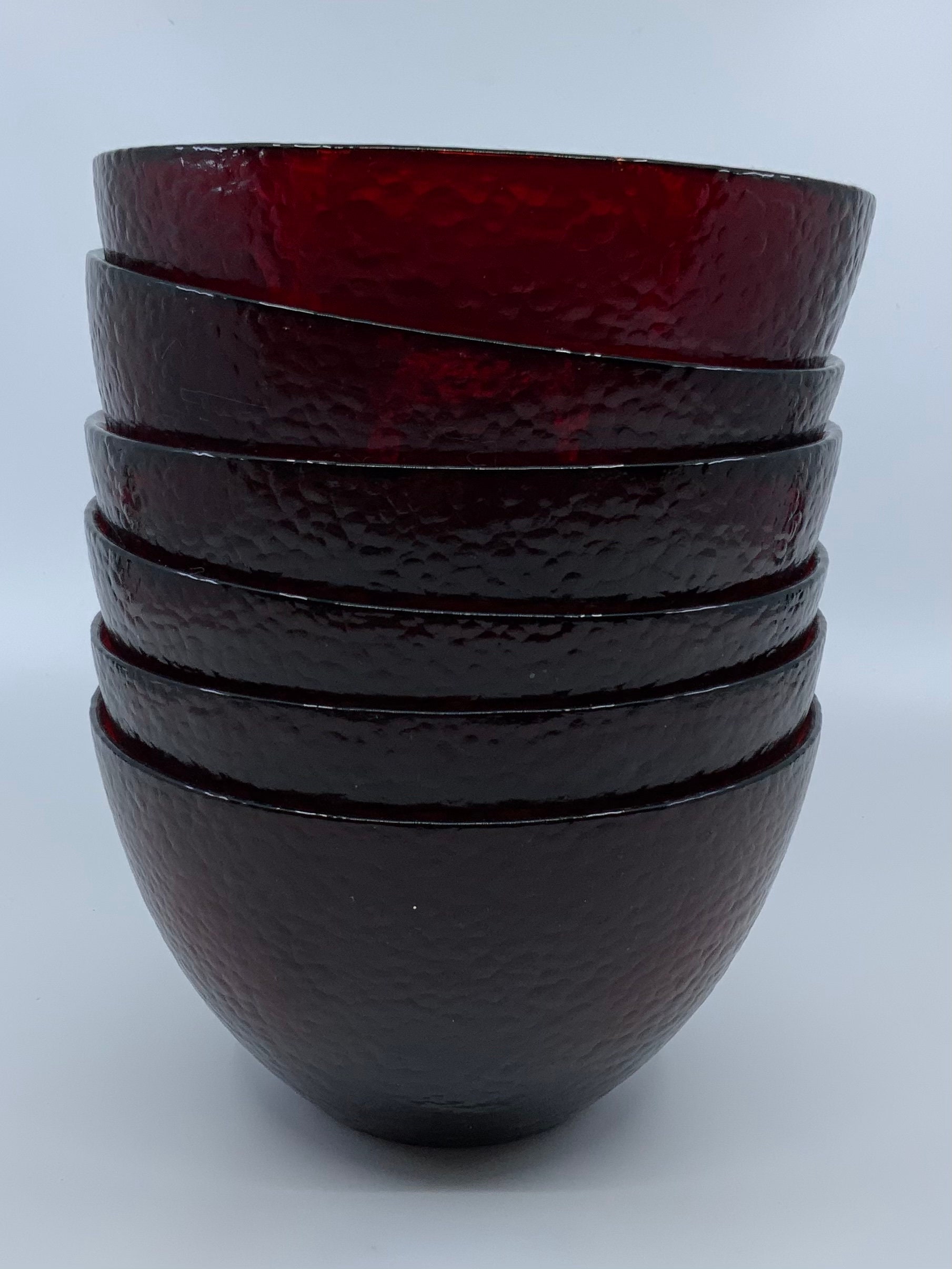 Lot Set SIX Arcoroc Ruby Red Bowl Textured | Etsy