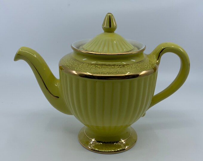 Vintage- Hall- Teapot- Yellow- Gold- Tea- 099- 6 Cup- Los Angeles- USA ...