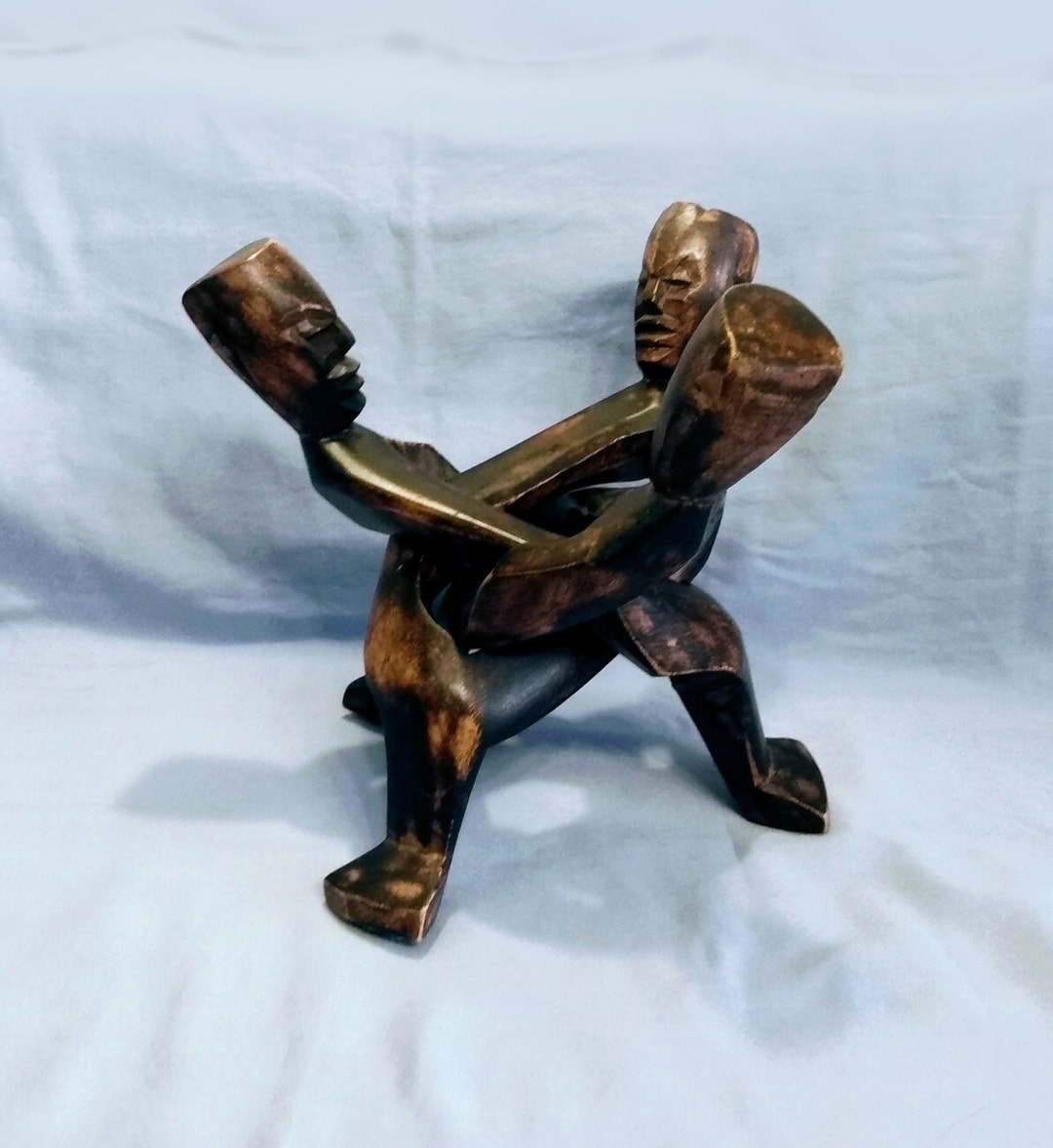 Vintage Hand Carved Wooden Unity-interlocking-trio Tribal Men Statue - Etsy