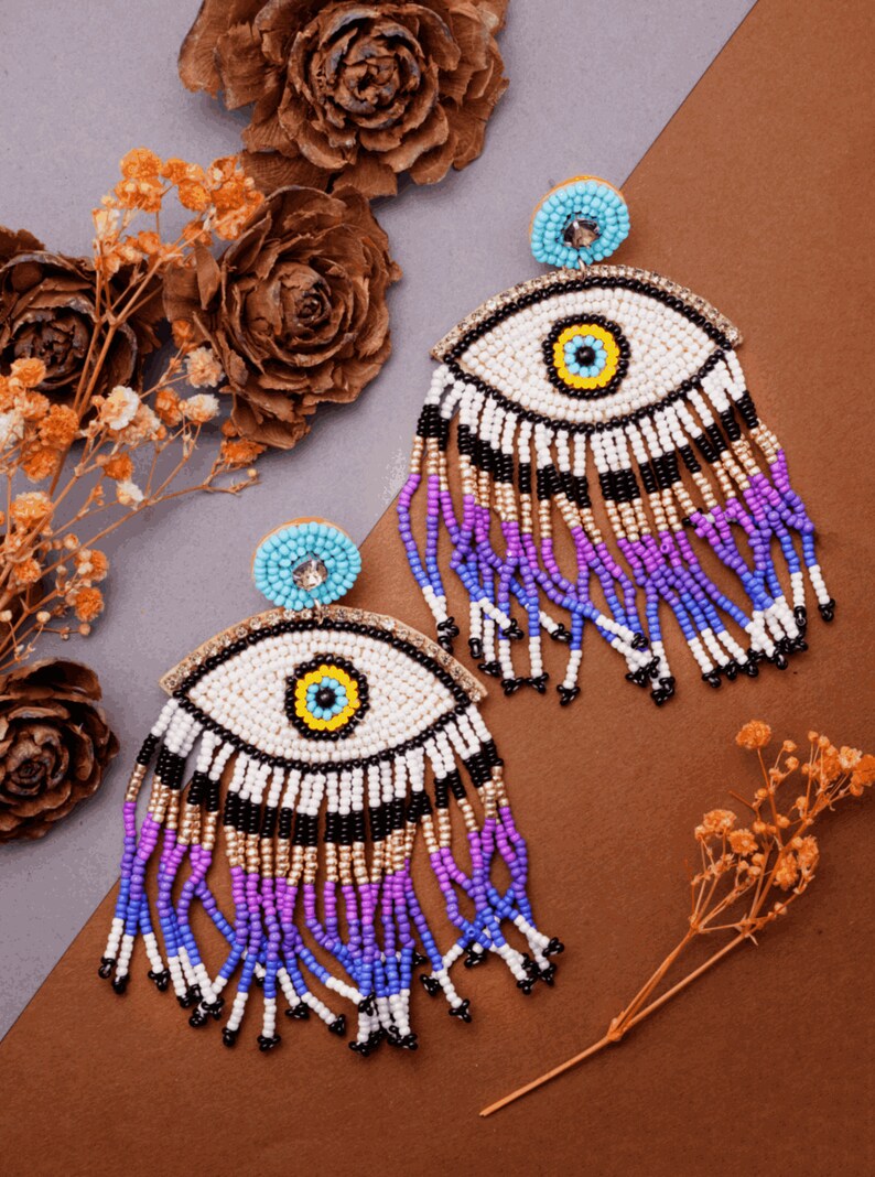 Handmade Evil Eye Earring | Evil Eye Beaded Earrings | Evil Eye Dangle ...