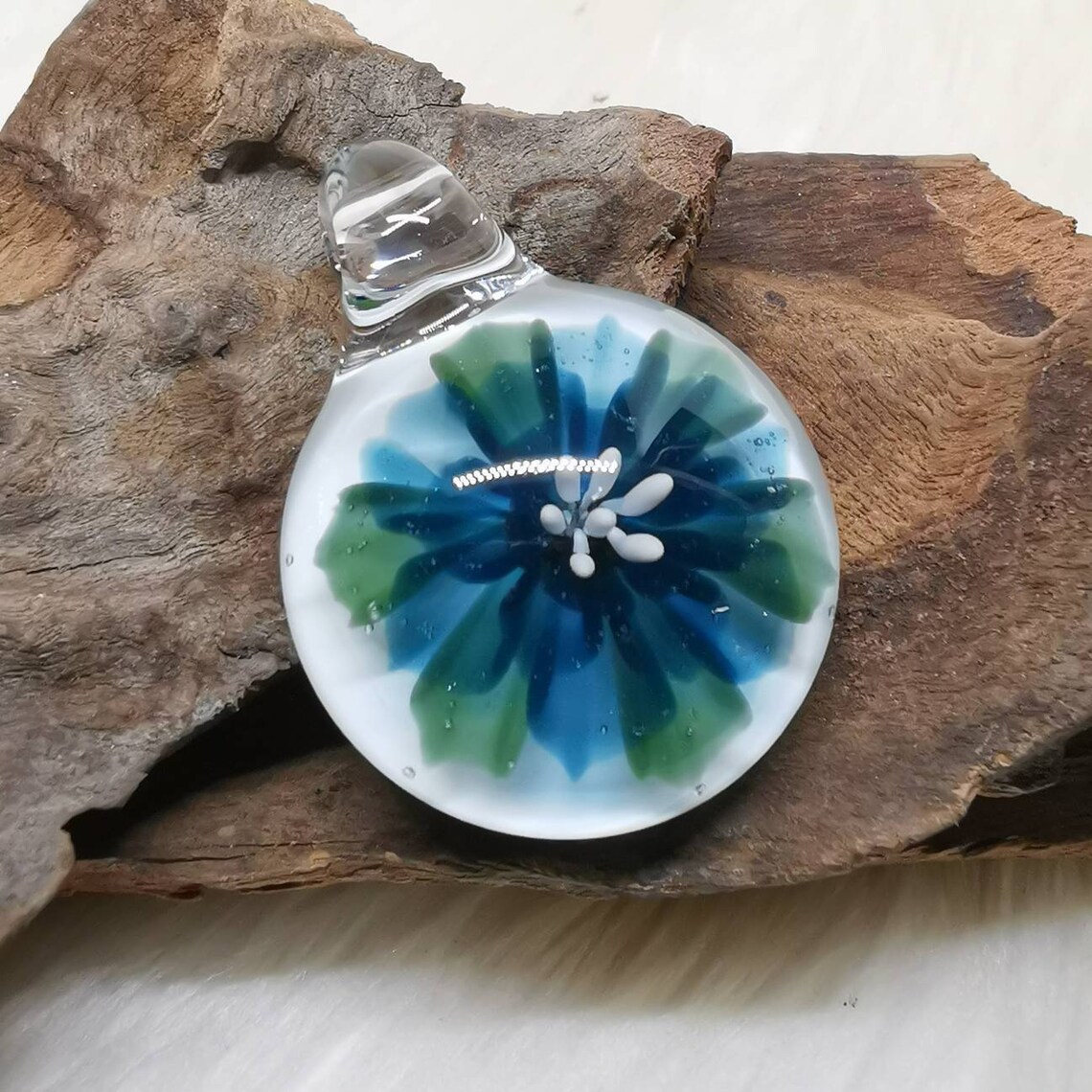 Flower Blown Glass Pendant | Etsy