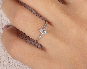 14k Solid Yellow Gold Simple Diamond Promise Ring for Her - Etsy