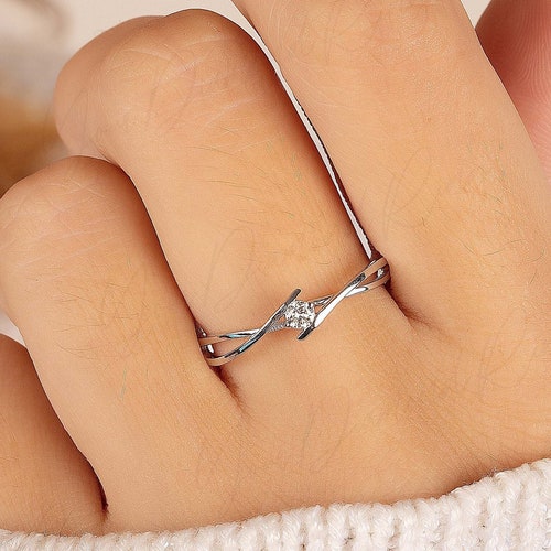 14k Solid White Gold Diamond Promise Ring for Her Small - Etsy