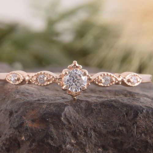 Small & Dainty 14k Yellow Gold Diamond Promise Ring for Her - Etsy