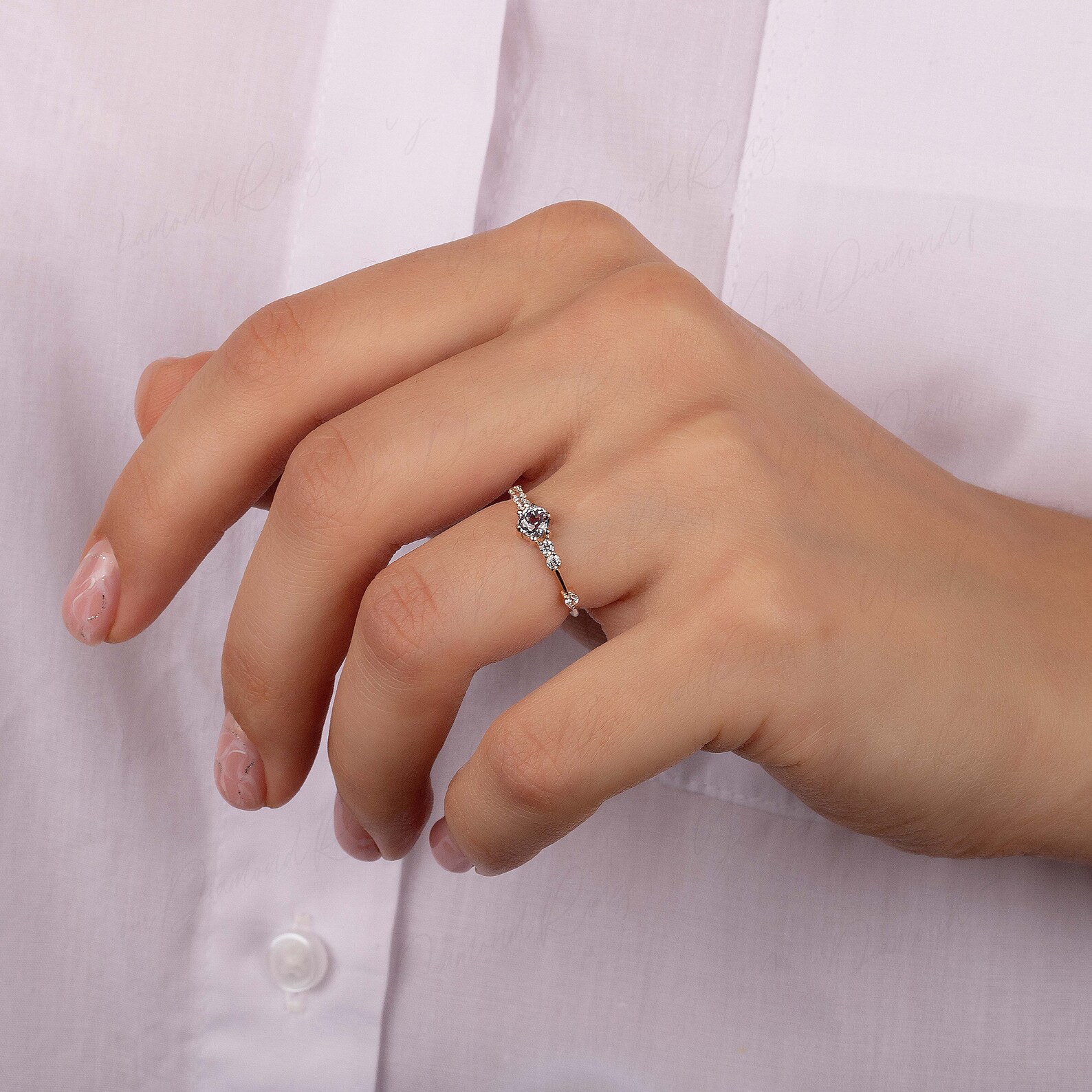 Dainty Small 14k Rose Gold Alexandrite Engagement Ring Unique | Etsy