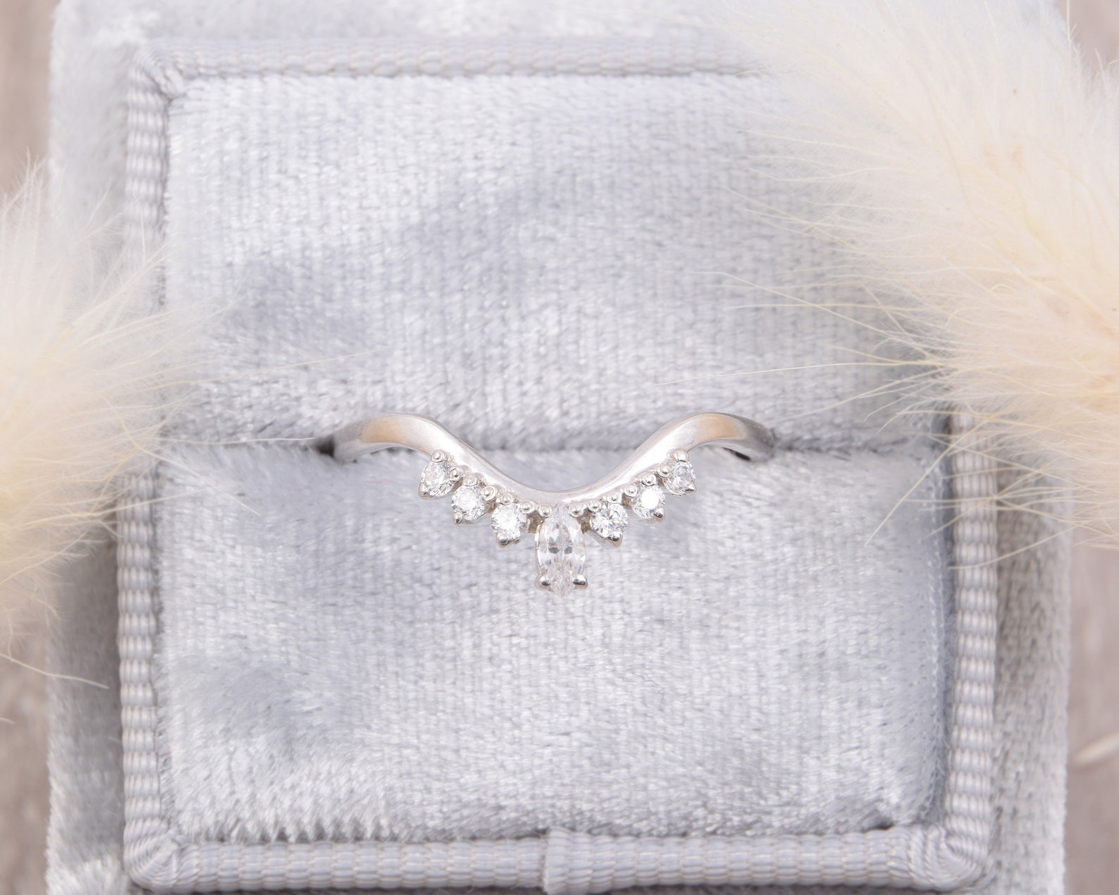 14k Solid White Gold Curved Tiara Womens Marquise Diamond Wedding Band ...
