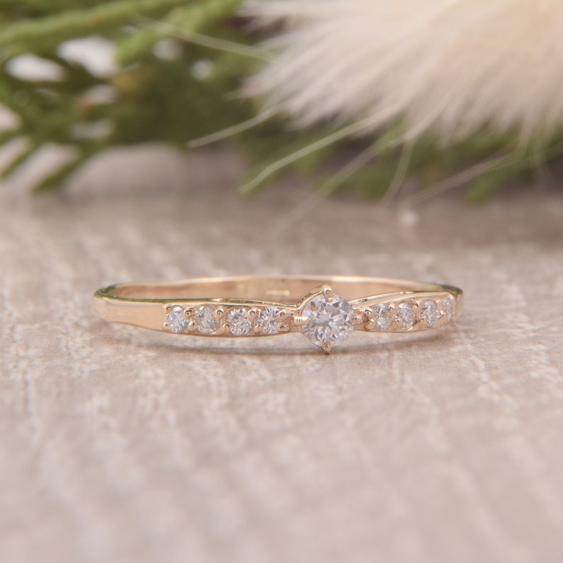 Small & Dainty 14k Solid Yellow Gold Diamond Promise Ring for - Etsy