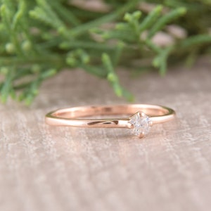 14k Rose Gold Diamond Ring, Promise Ring for Her, Minimalist Ring ...