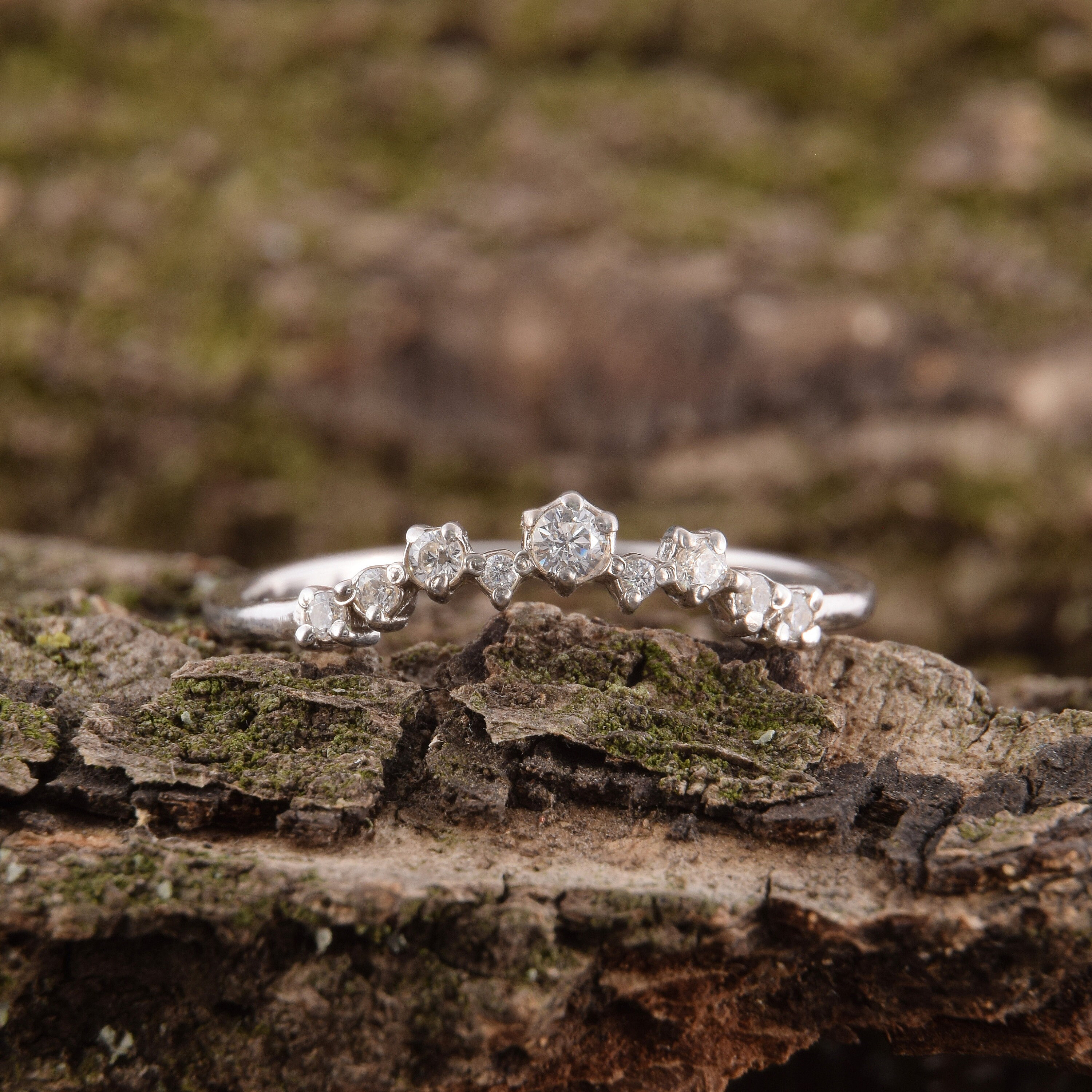 White Gold Diamond Cluster Ring Cluster Engagement Ring | Etsy