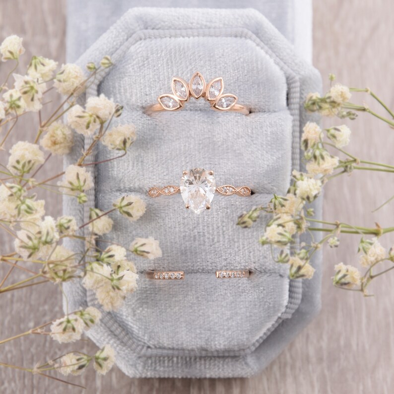 Antique Style Victorian Womens Wedding Rings Set 14k Rose | Etsy