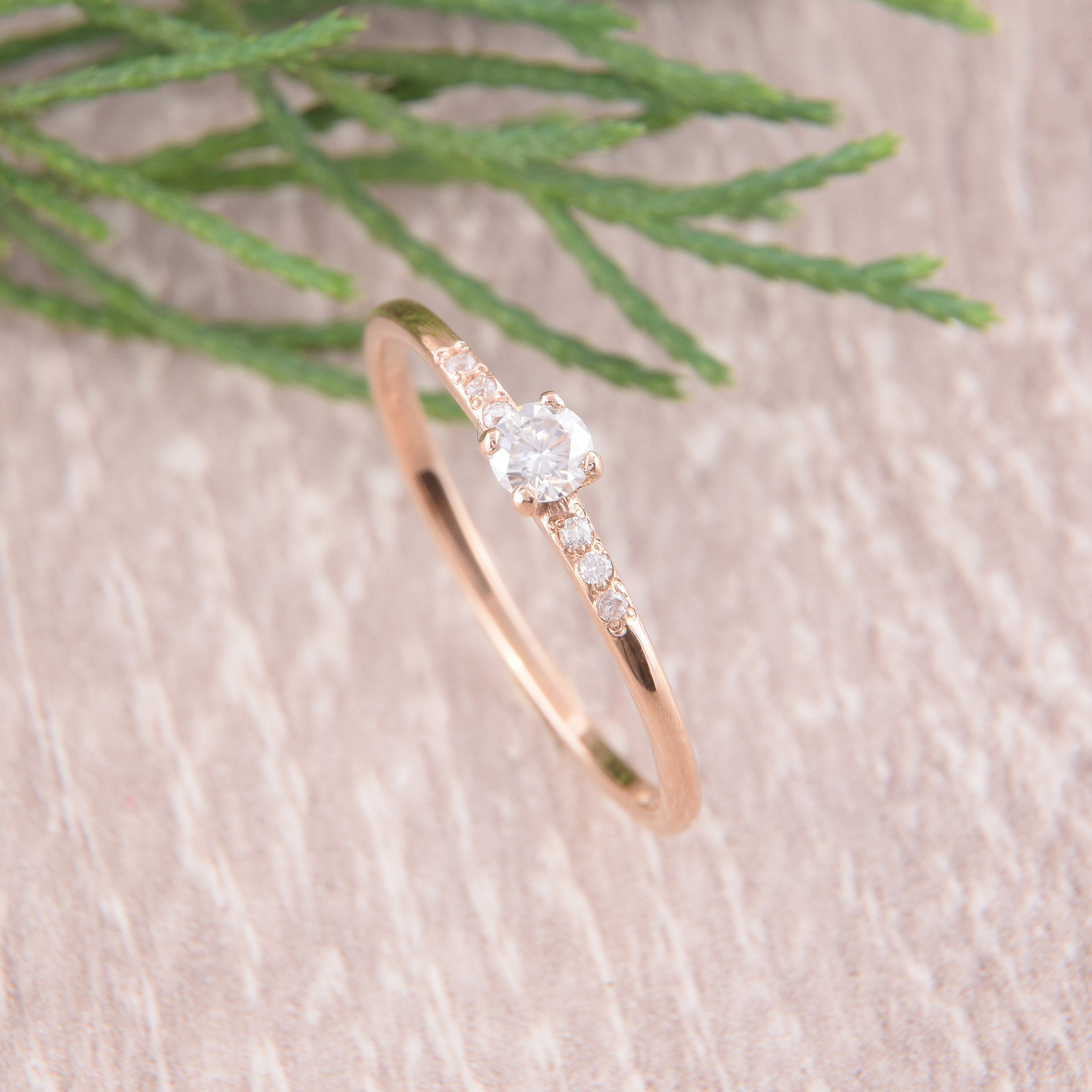 Rose Gold Diamond Engagement Ring Small Diamond Ring Promise | Etsy