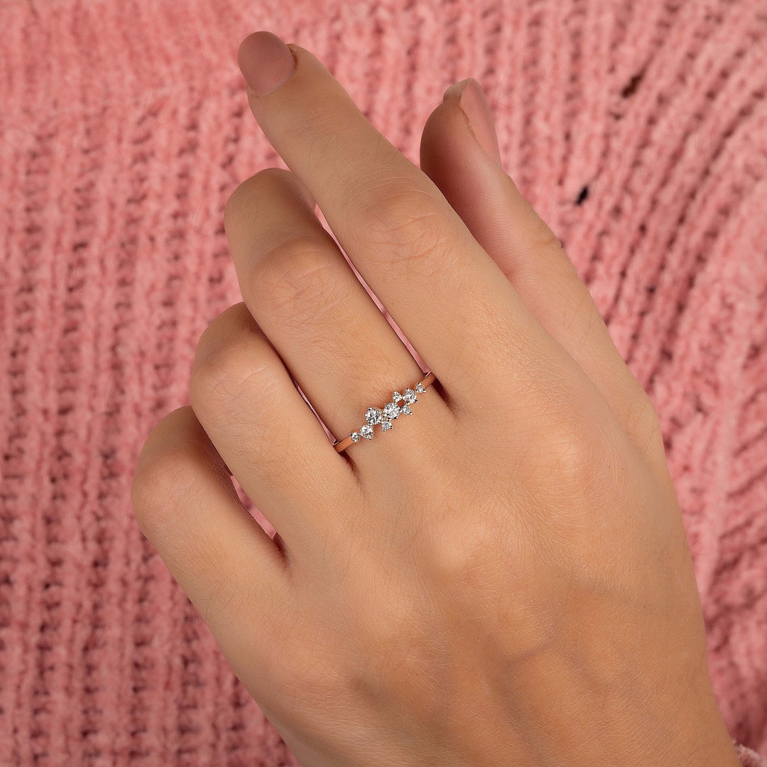 Unique Diamond Cluster Wedding Band, Diamond Cluster Promise Ring for ...