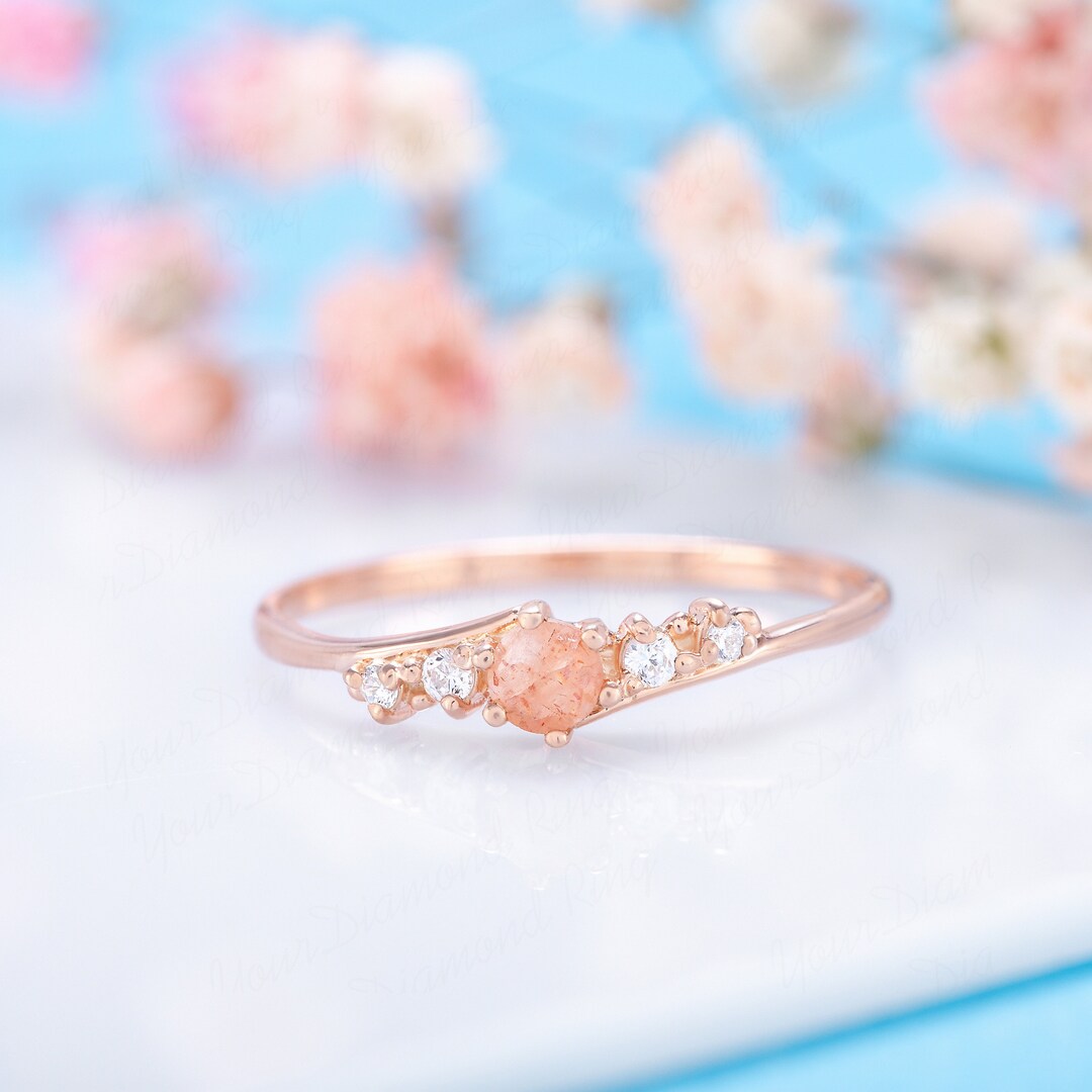 Sunstone Ring, Dainty Minimalist Sunstone & Diamond Engagement Ring ...