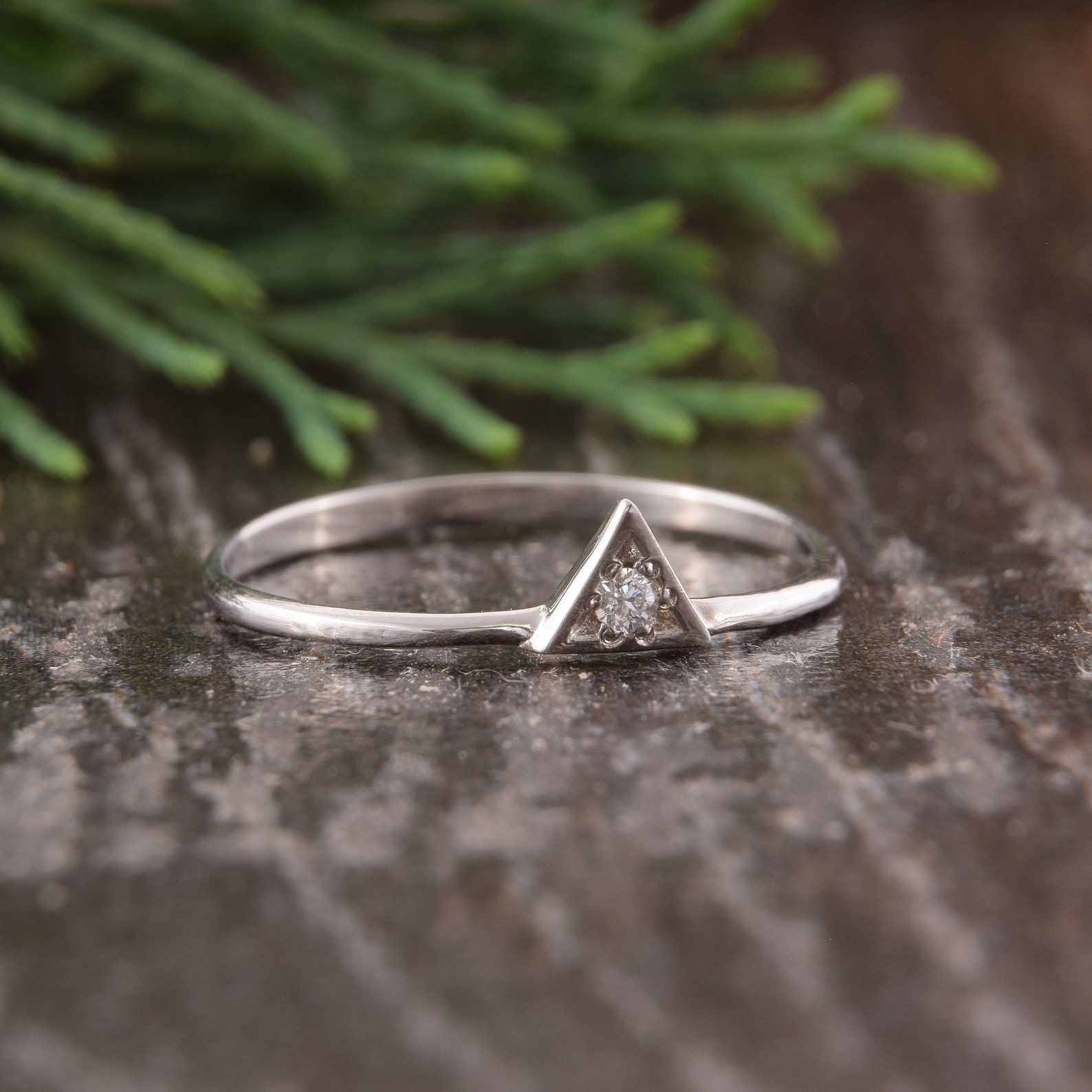 14k Solid White Gold Diamond Promise Ring for Her, Small Dainty Womens ...