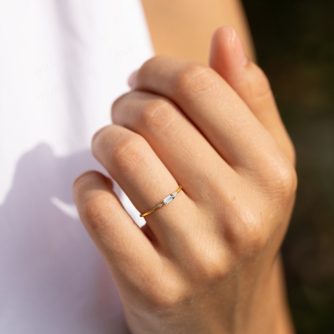 Dainty Simple 14k Gold Baguette Alexandrite Promise Ring for Her ...