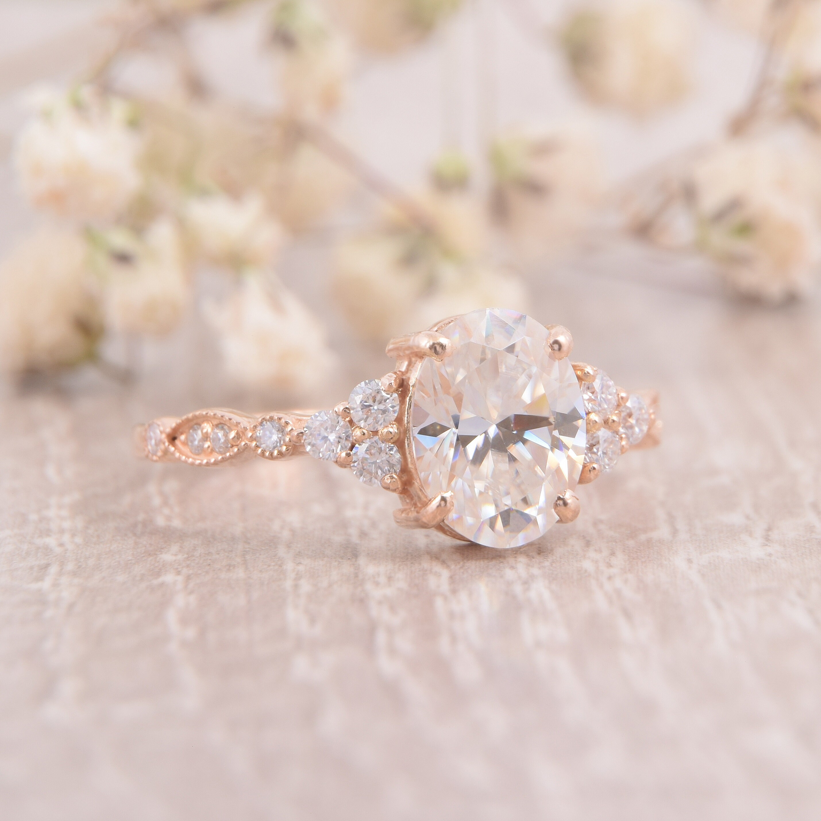 Unique 14k rose gold victorian 1ct oval moissanite womens | Etsy