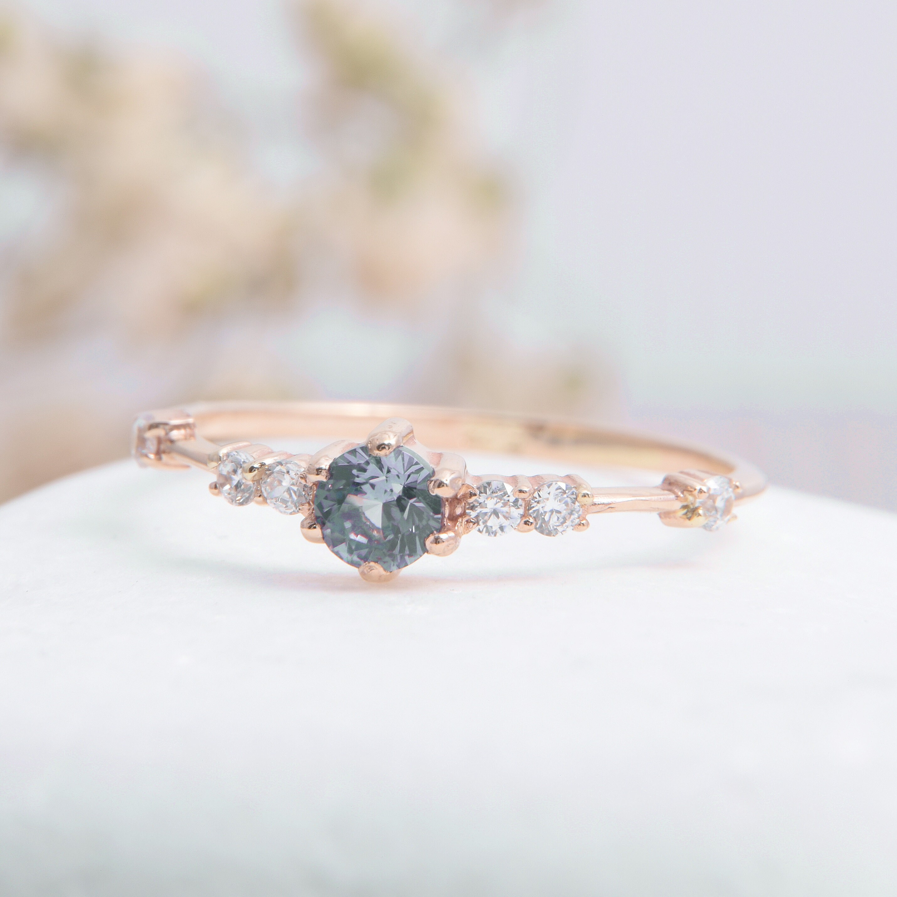 Dainty small 14k rose gold alexandrite engagement ring Unique | Etsy