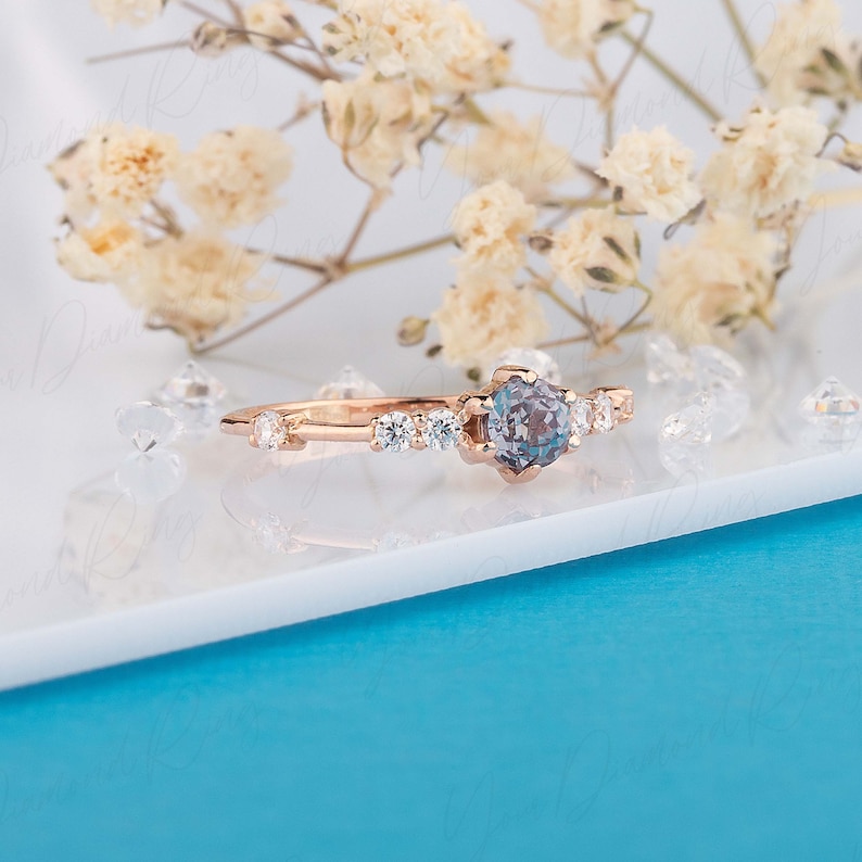Dainty Small 14k Rose Gold Alexandrite Engagement Ring Unique | Etsy