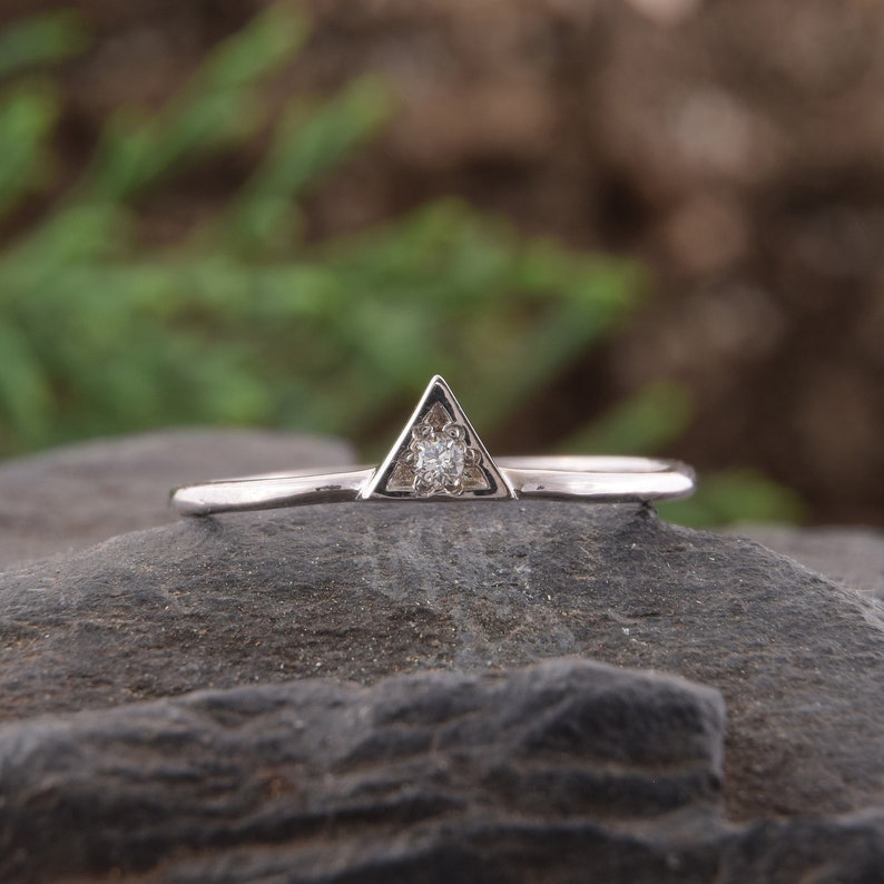 14k Solid White Gold Diamond Promise Ring for Her Small - Etsy