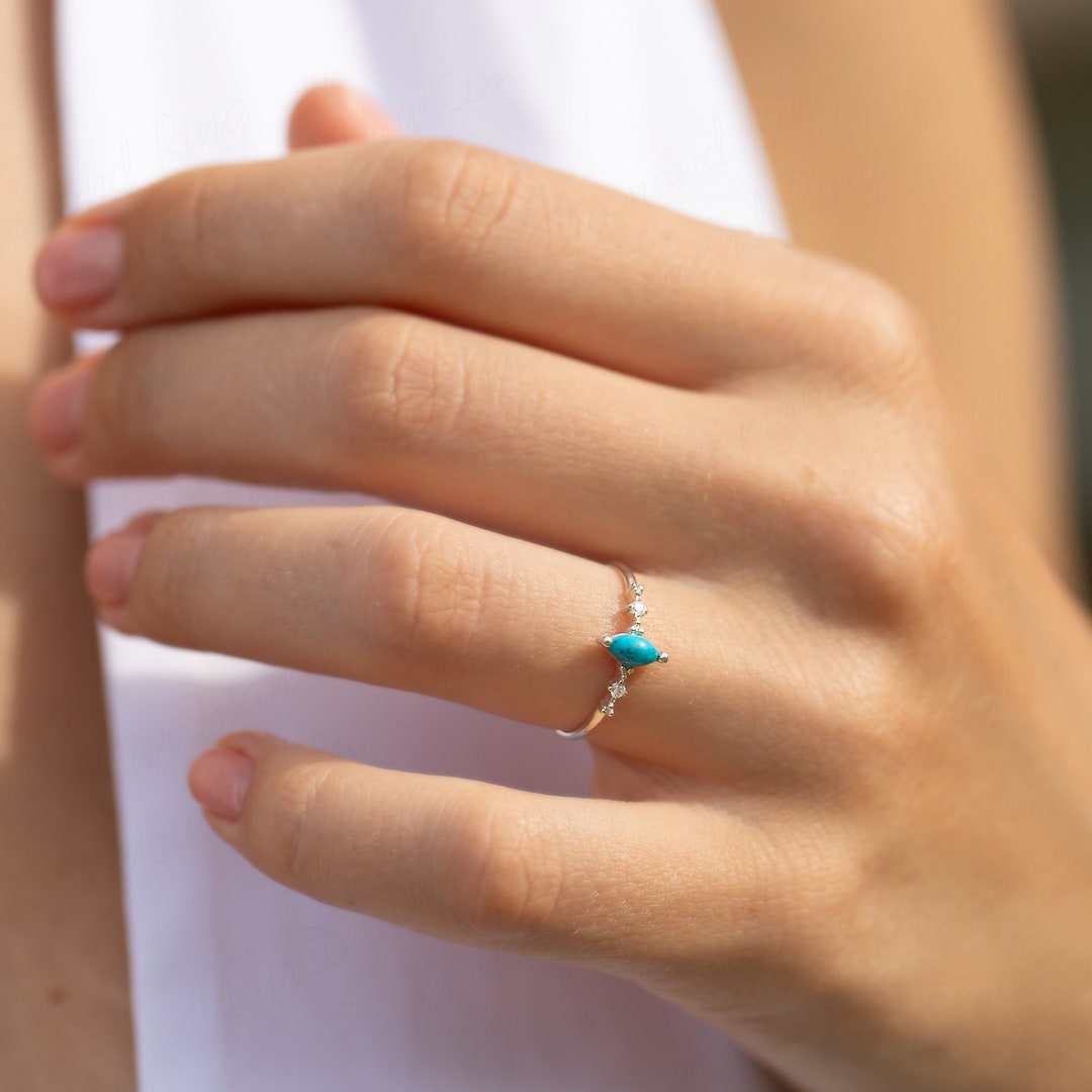 Unique Minimalist 14k White Gold Turquoise Promise Ring for Her, Turquoise Ring, Dainty ...