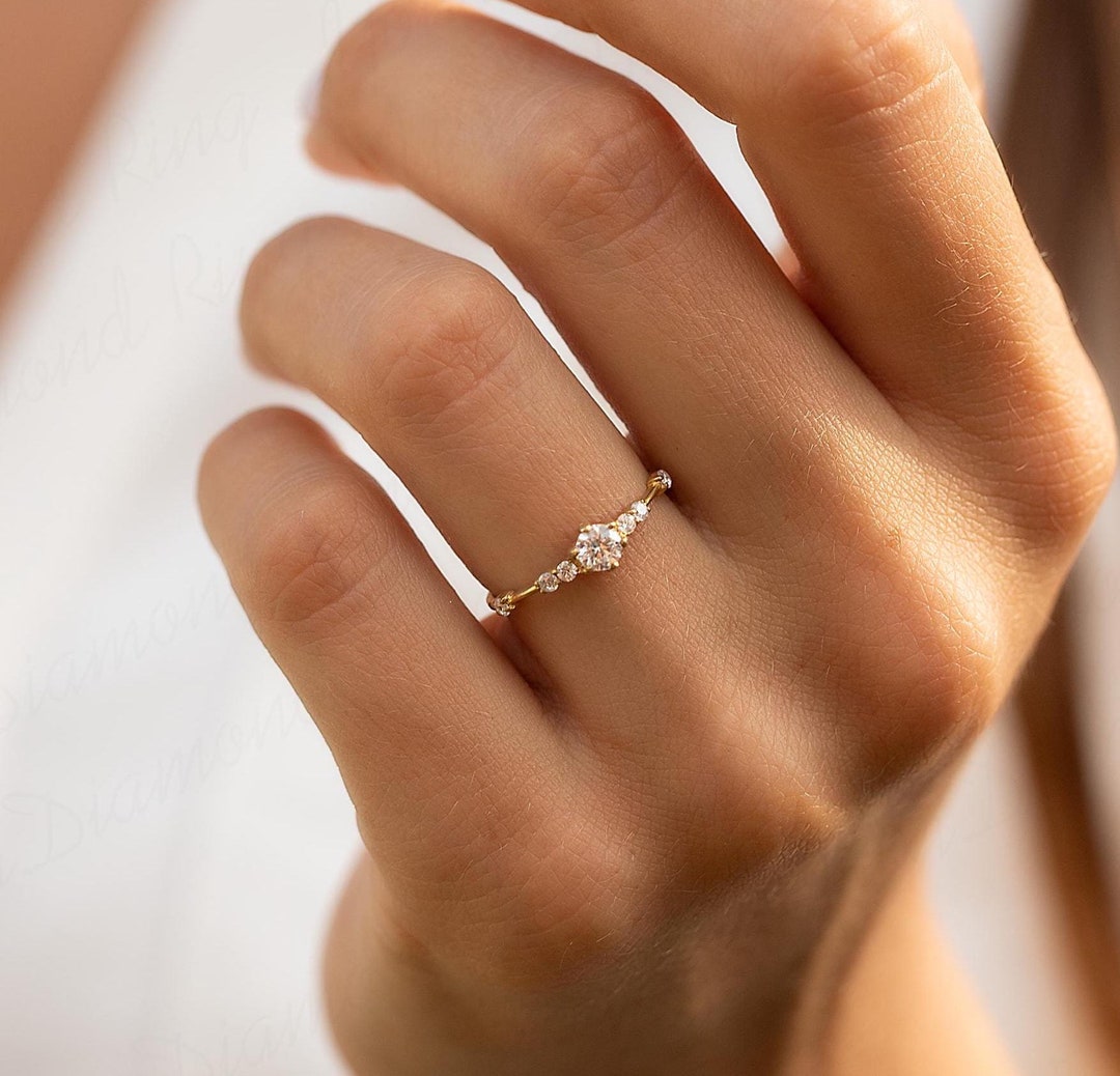 Dainty & Elegant 14k Gold Diamond Engagement Ring, Unique Minimalist ...