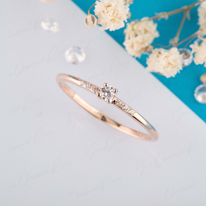 Rose Gold Diamond Engagement Ring Small Diamond Ring Promise - Etsy