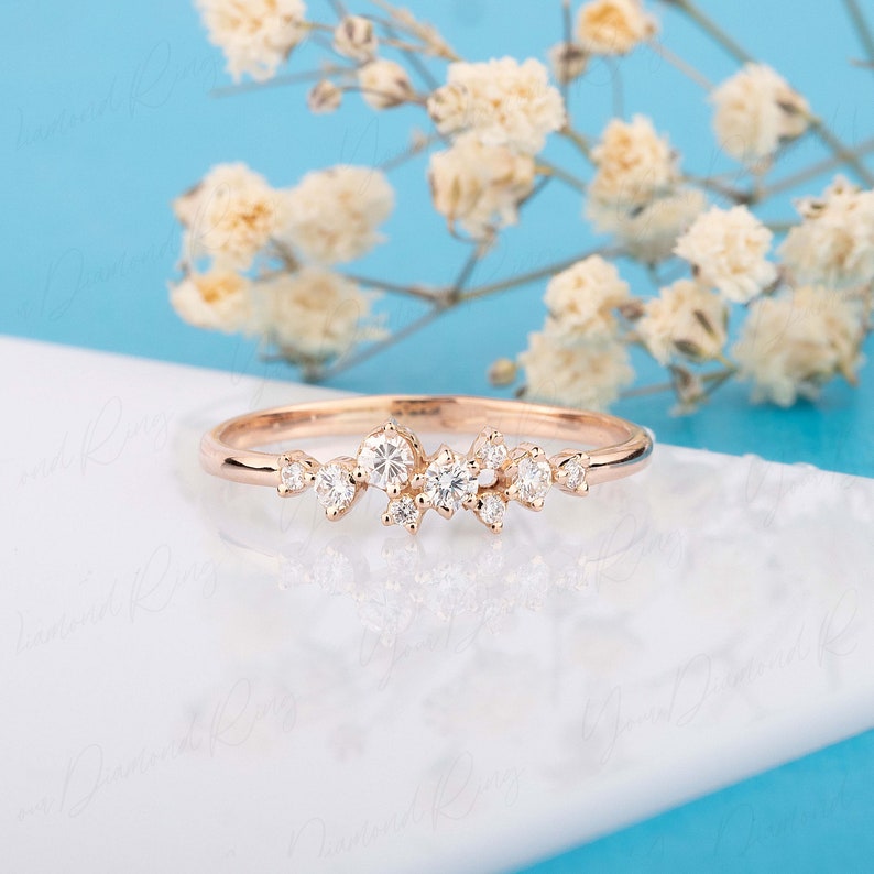 Unique Diamond Cluster Wedding Band Diamond Cluster Promise - Etsy