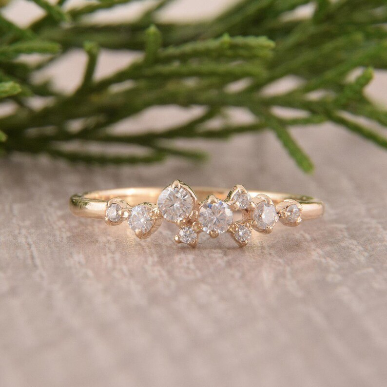 Diamond Cluster Ring Yellow Gold Diamond Wedding Band | Etsy