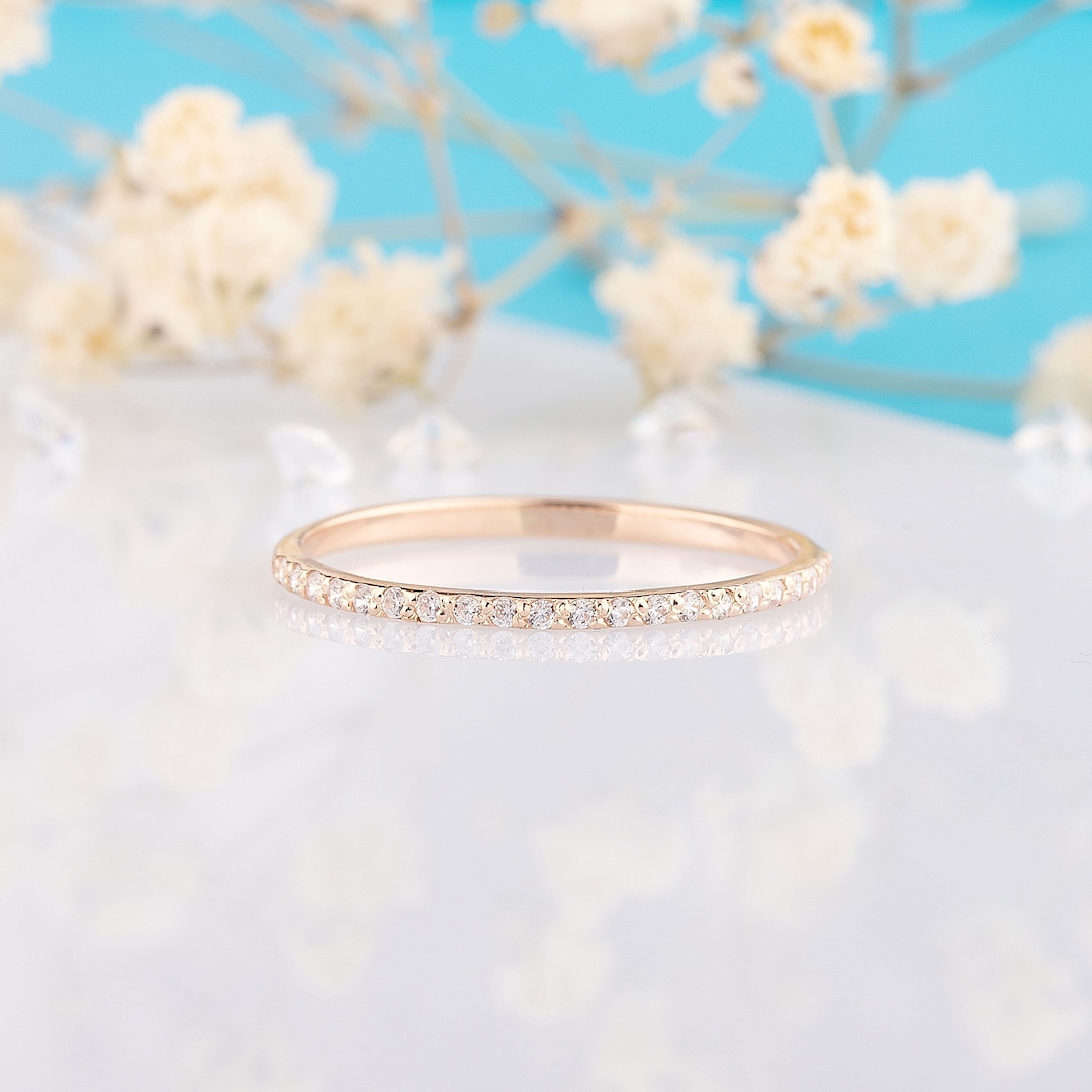 Small Minimalist Diamond Wedding Band, Dainty Tiny Womens Diamond ...