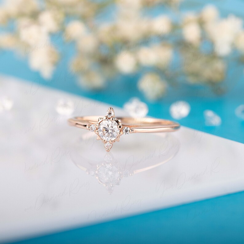 Dainty Womens 14k Rose Gold Vintage Style Art Deco Diamond Engagement ...