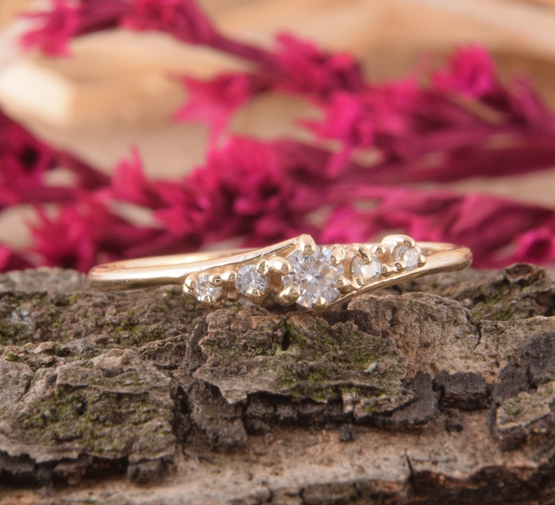 14k solid yellow gold diamond promise ring for her Dainty & | Etsy