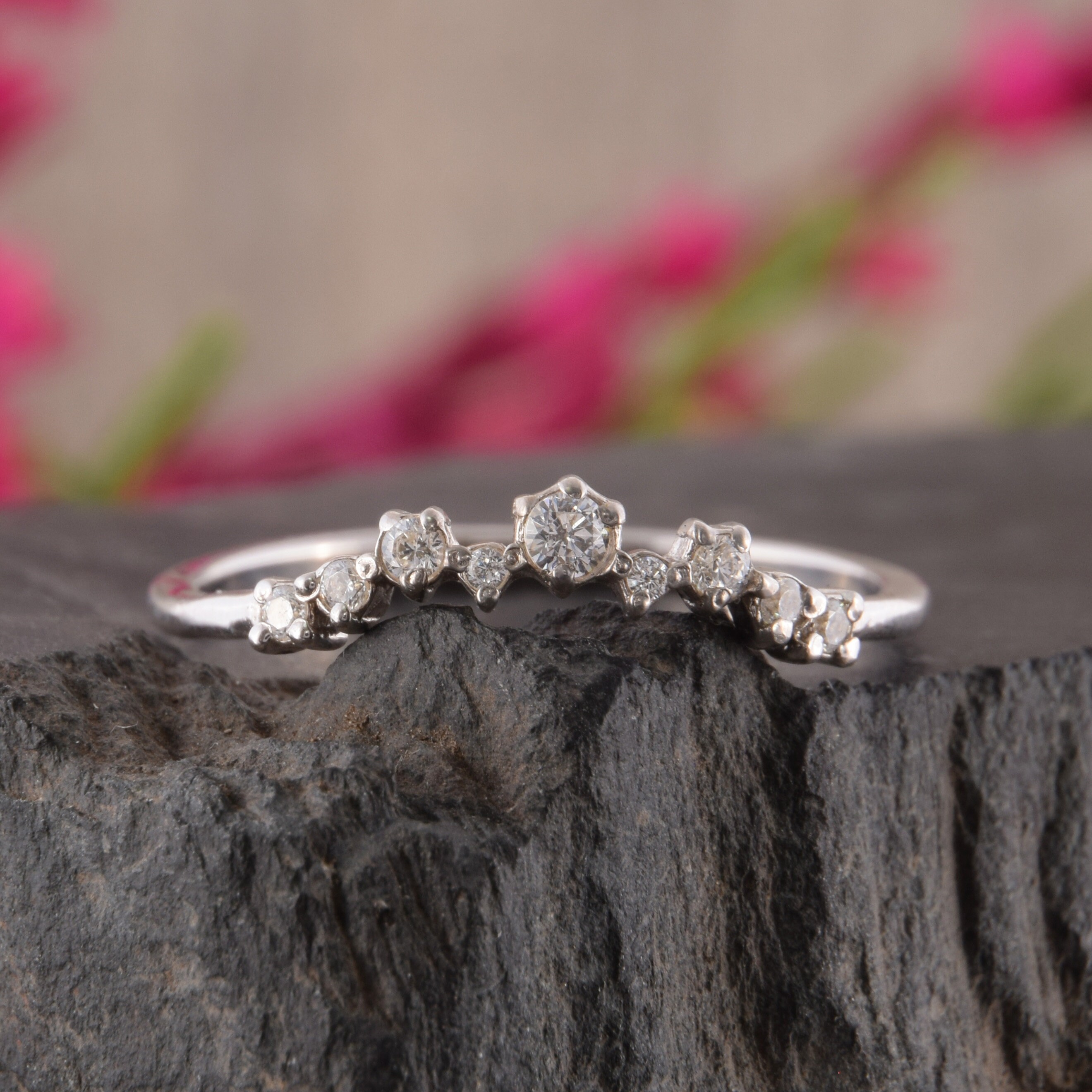 White Gold Diamond Cluster Ring Cluster Engagement Ring | Etsy