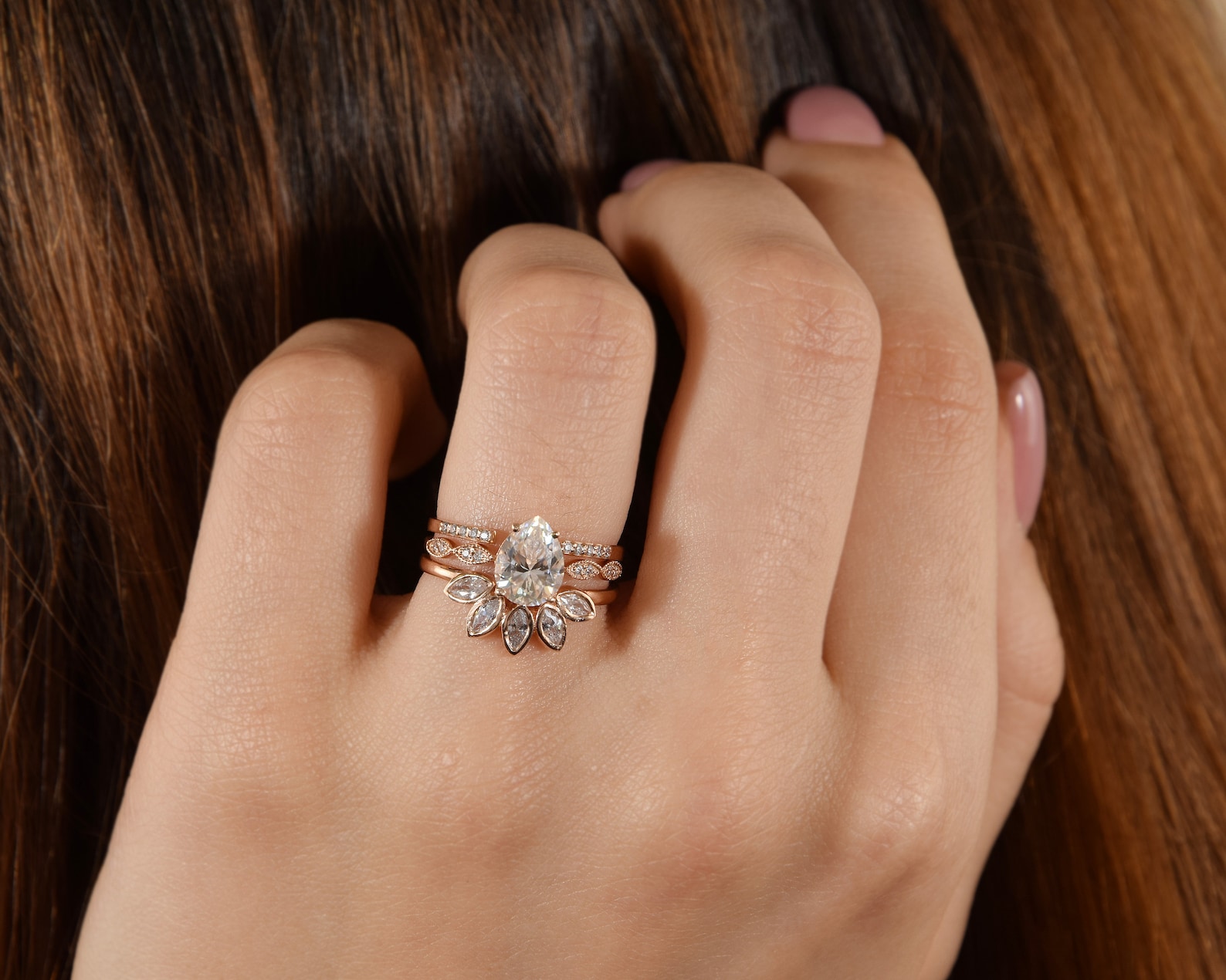 Antique Style Victorian Womens Wedding Rings Set 14k Rose | Etsy