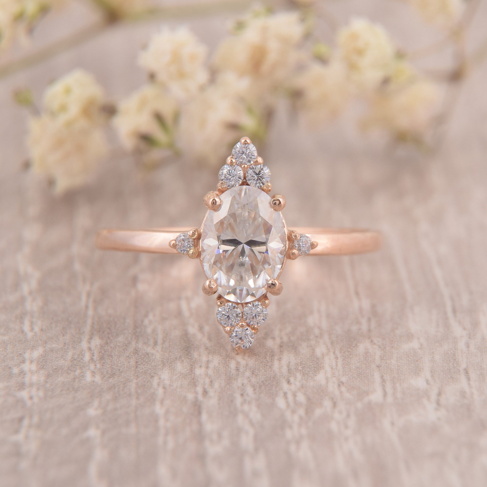 Dainty rose gold art deco simulated diamond engagement ring | Etsy