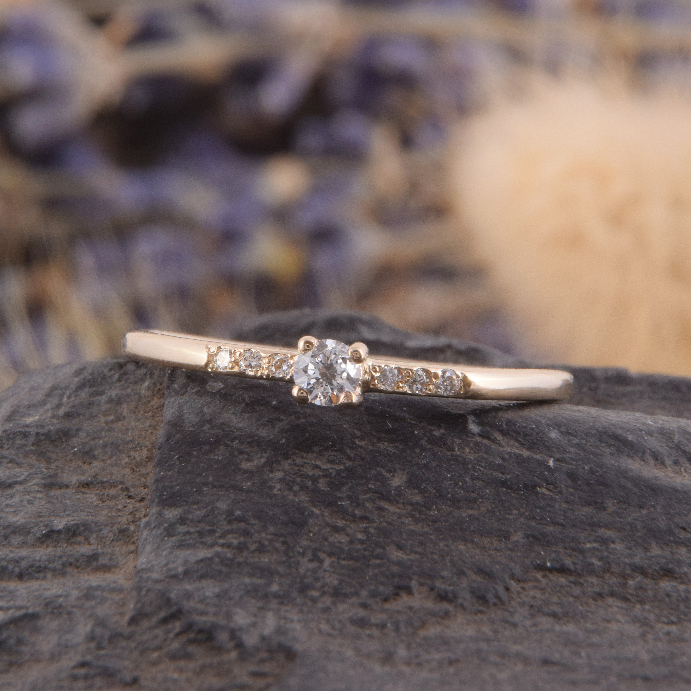 Small & dainty 14k yellow gold diamond promise ring for her | Etsy