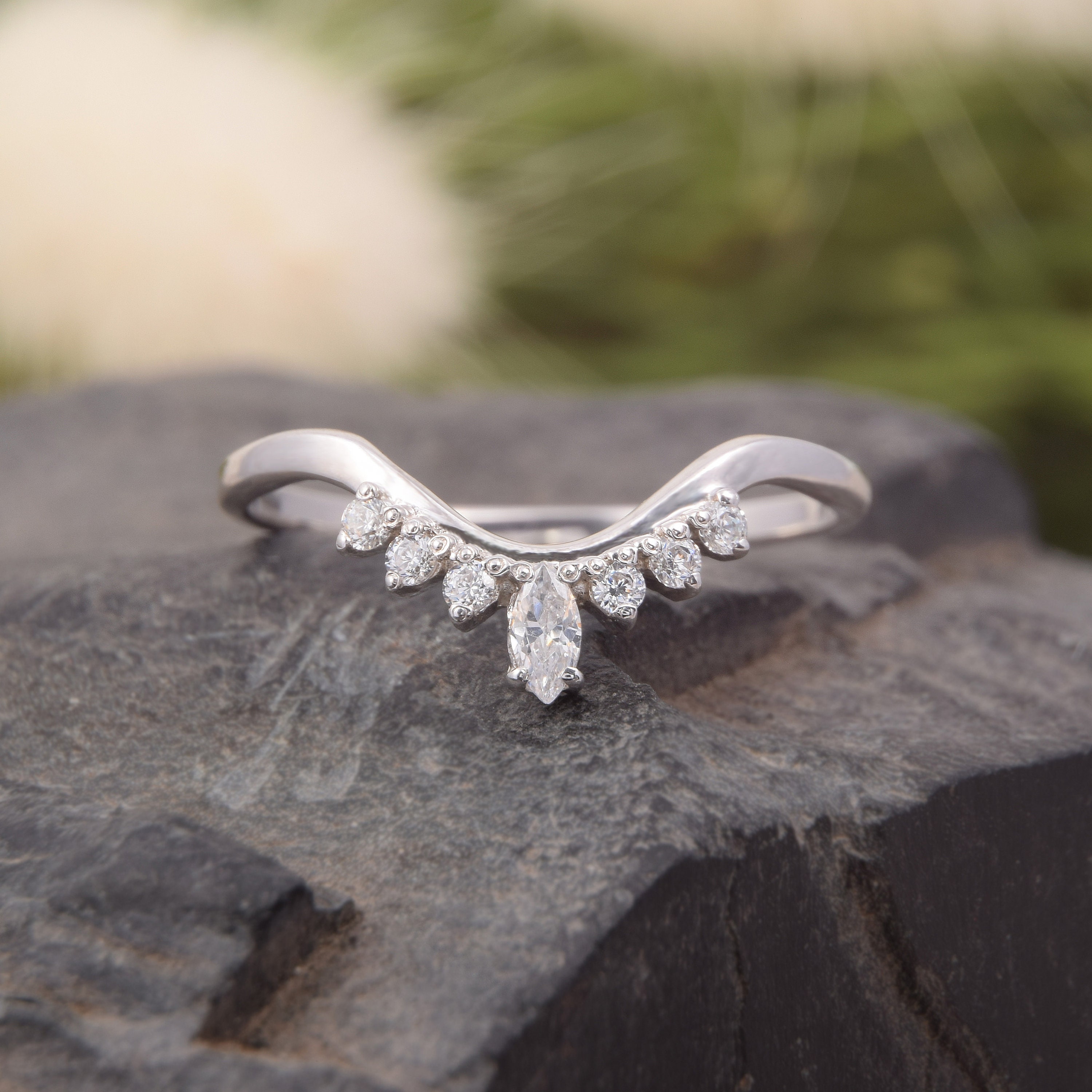 14k Solid White Gold Curved Tiara Womens Marquise Diamond | Etsy