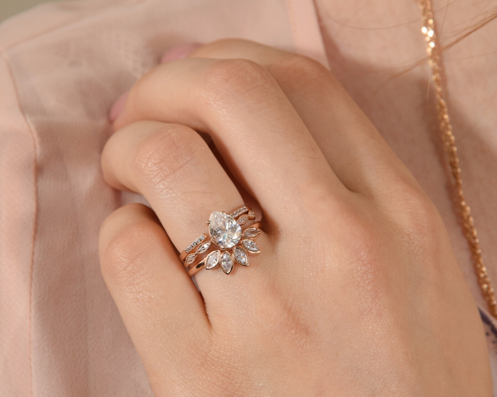 Antique Style Victorian Womens Wedding Rings Set 14k Rose | Etsy