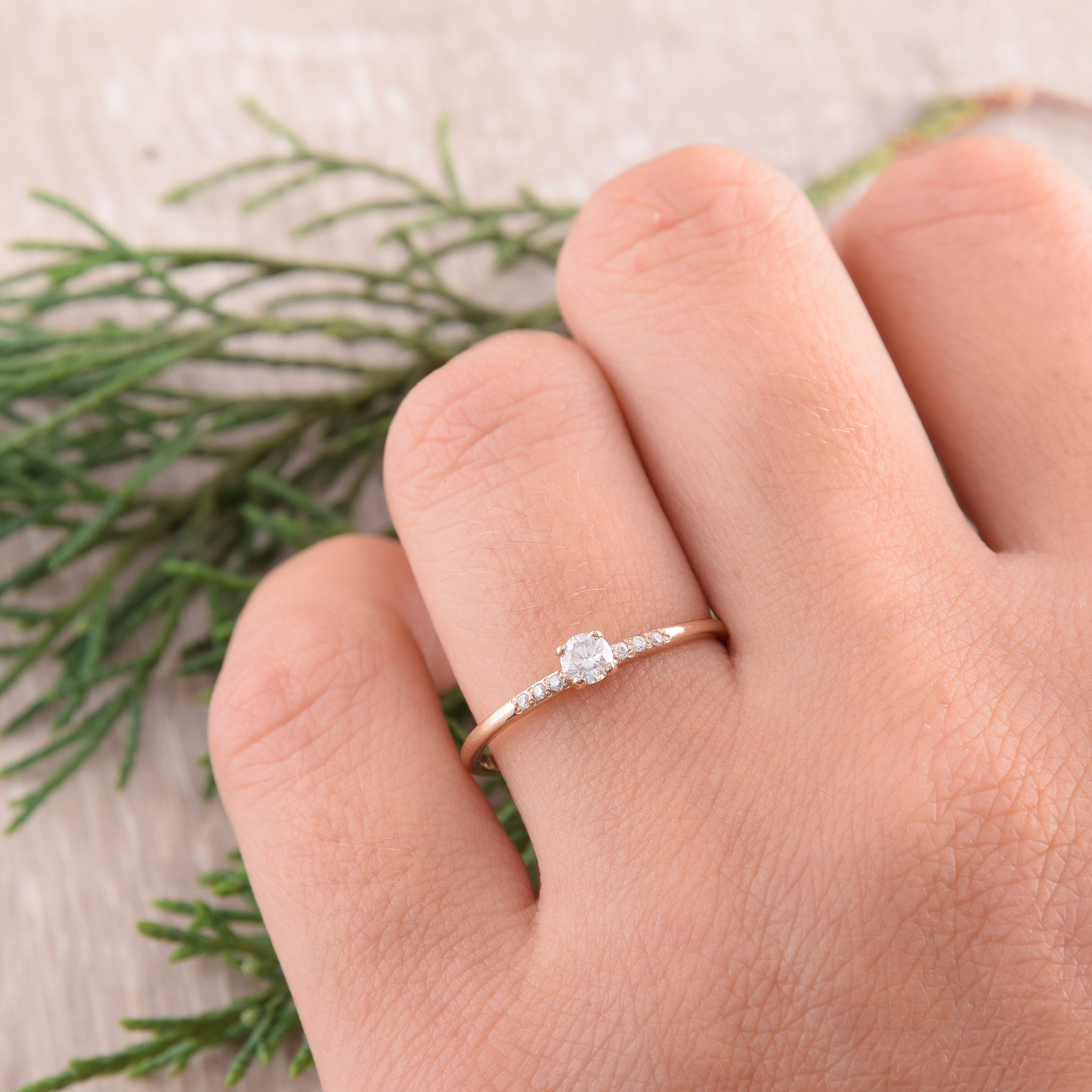 Rose Gold Diamond Engagement Ring Small Diamond Ring Promise | Etsy